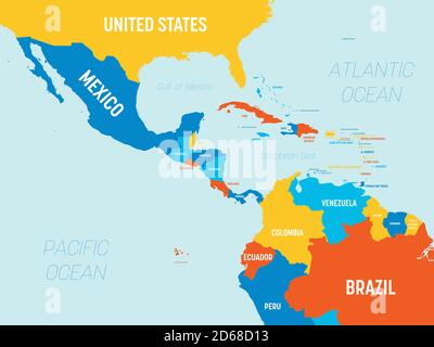 Americas map - 4 bright color scheme. High detailed political map of ...