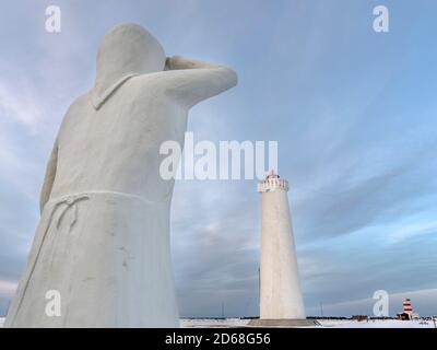 Cape Gardskagi with lighthouse and local museum during winter on the ...