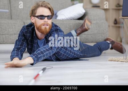 Unconscious Man Lying On Staircase After Slip And Fall Accident Stock ...