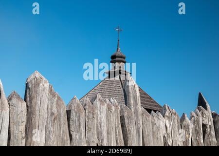 Zaporozhian Sich wooden fort facade, state of Cossacks on Khortytsia ...
