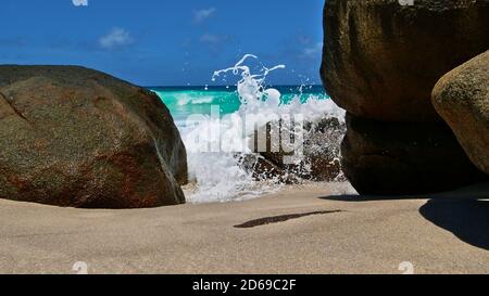 Sea spray over Rocks Stock Photo - Alamy