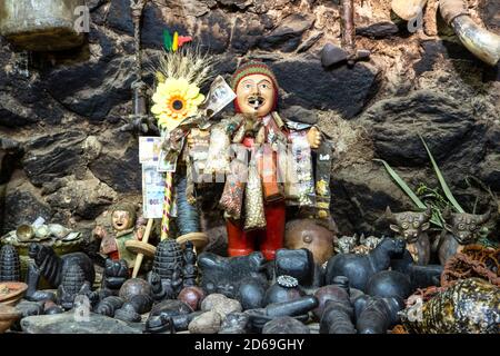 Altar to Equeko, private home, Ollantaytambo, Cusco, Peru Stock Photo ...