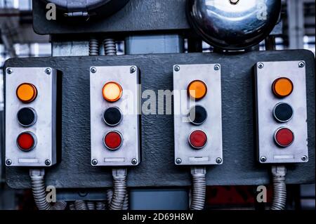 Machine control panel with red switch button - emergency stop at ...