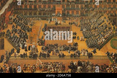 Spanish Inquisition. Auto-da-fe. Condemned in the scaffold wearing the ...