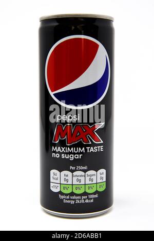 Can of Pepsi Max maximum taste no sugar isolated on white background ...