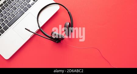 Top view of office desk with laptop computer and glasses Stock Photo ...