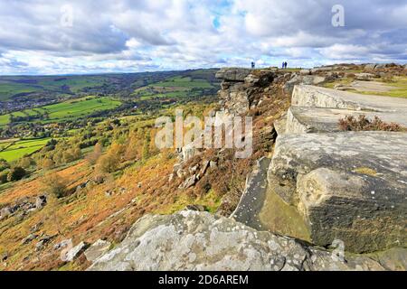Walklers on Curbar Edge near Calver, Derbyshire, Peak District National ...