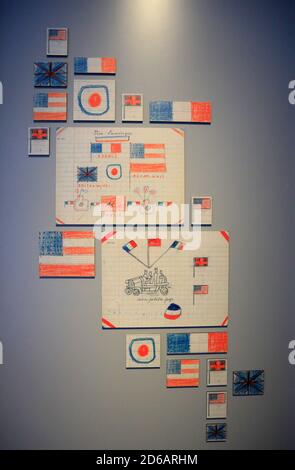 Flag of the FFI. The French resistance in Reims. On display at the ...