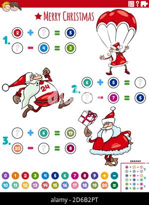 math addition and subtraction task with Santa Claus characters Stock ...