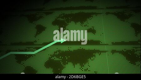 Growing arrow over transparent world map. business graph showing 3d ...