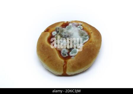Old moldy pizza on a white background. Food poisoning Stock Photo - Alamy