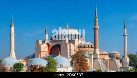 Sunny day architecture and Hagia Sophia Mosque Museum, in Eminonu ...