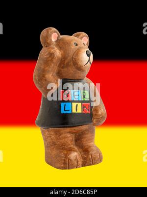 Bear symbol of Berlin. Bear on the background of the flag of Europe ...