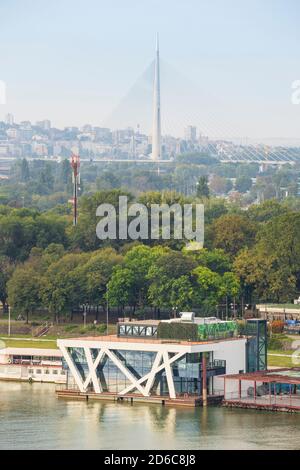 View of floating bars and nightclubs on Sava River, New Belgrade with ...
