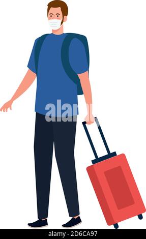 New normal of man with mask and bag at airport ector design Stock ...