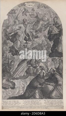 The vision of Saint Dominic, with God the Father and Christ at top ...