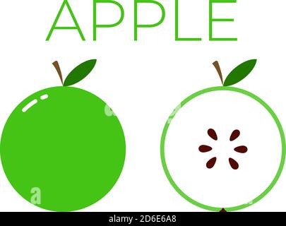 Vector of apple and sliced half of apple on dark background Stock ...