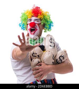 Funny clown with money sacks bags isolated on white background Stock ...