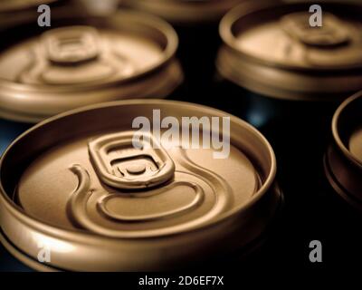 Top part of beer cans, close up view Stock Photo - Alamy