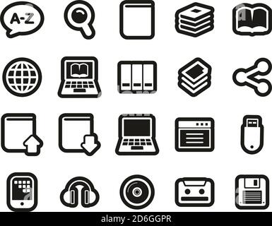 Dictionary or Glossary Icons White On Black Flat Design Circle Set Big ...
