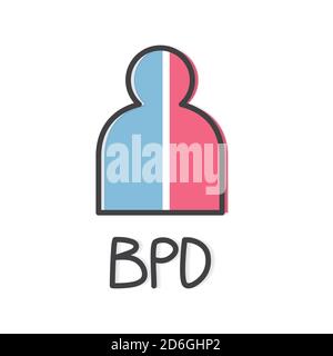 BPD - Borderline Personality Disorder icon set with brain mask and ...