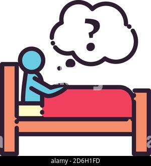 sleeping man on bed with question mark in bubble line style icon design ...