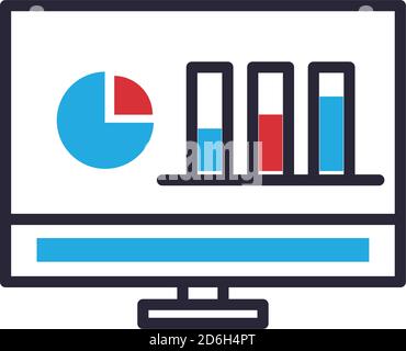 bars chart in computer line style icon design, Data analysis and information theme Vector ...