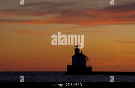 Superior Entry Lighthouse on Wisconsin Point during winter Stock Photo ...