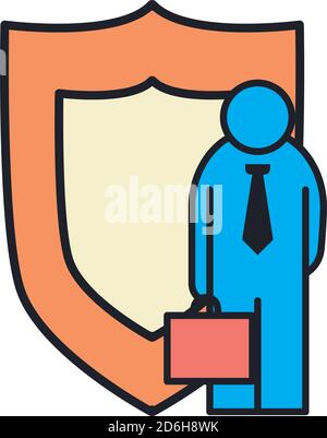 lawyer with shield necktie and suitcase line style icon design, justice ...