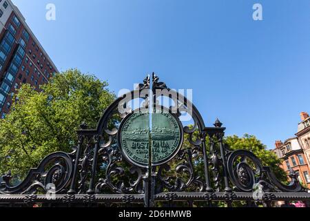 Gate with the inscription, BOSTONIA CONDITA AD. 1630, Boston Public ...