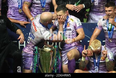 Exeter Chiefs' Jack Yeandle (centre) is tackled by Bristol Bears' Ellis ...