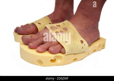 Fashion, cheese feet, sandals made of Emmental cheese, Berlin Germany ...