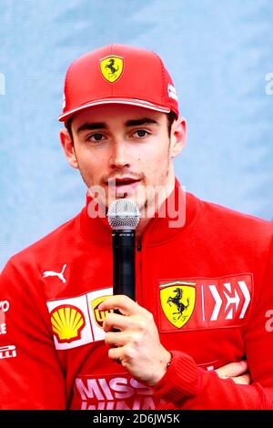 Ferrari driver Charles Leclerc of Monaco celebrates after he won the ...