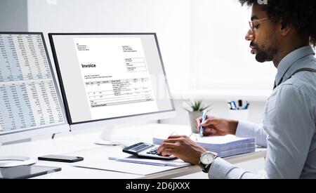 Electronic Invoice And Receipt On Multiple Computer Screens Stock Photo ...