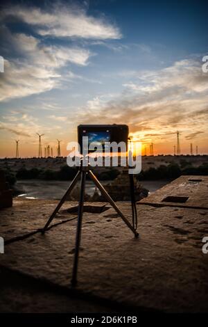 Beautiful sunset at sand dunes of Thar desert, Rajasthan, India. cloudy ...