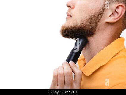 Man showing how to use a laryngophone after vocal cord removal or ...
