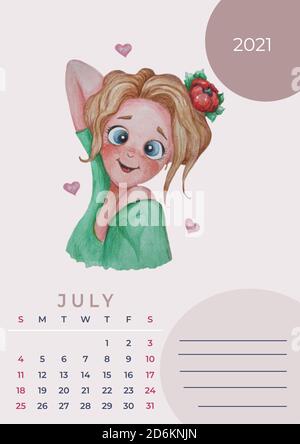 Calendar card for the month of July 2021 Stock Photo - Alamy