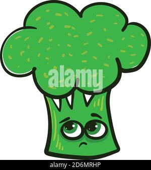 Sad broccoli, illustration, vector on white background Stock Vector ...