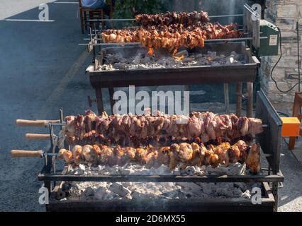 Cypriot traditional Souvla, grill outdoors, Pano Lefkara, Cyprus Stock ...