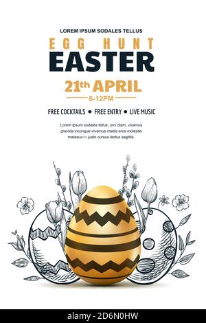 Easter poster template with 3d realistic eggs in nest. Template for ...