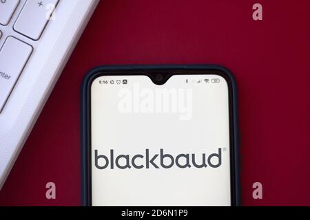 In this photo illustration the Blackbaud logo seen displayed on a smartphone Stock Photo - Alamy