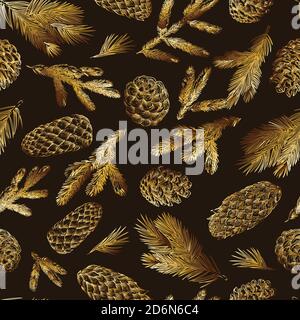 Winter Seamless pattern with pine branches, berries and twigs. Great ...