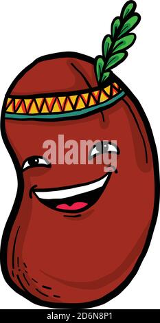 Cartoon happy coffee bean character with flowers. Isolated vector ...