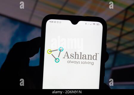 In this photo illustration an Ashland logo of Ashland Global Specialty ...