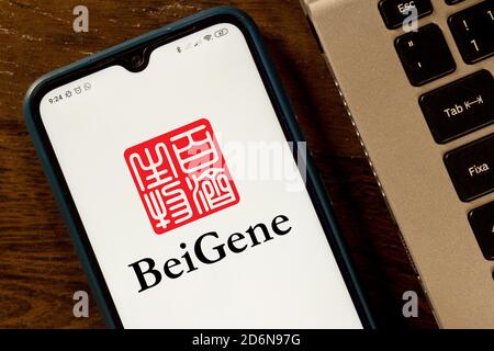 In this photo illustration a BeiGene logo seen displayed on a ...