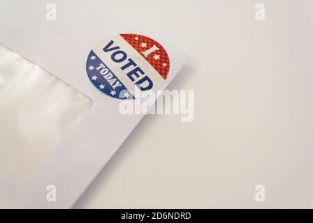 Envelope with voting ballot papers sent by mail for absentee vote in ...
