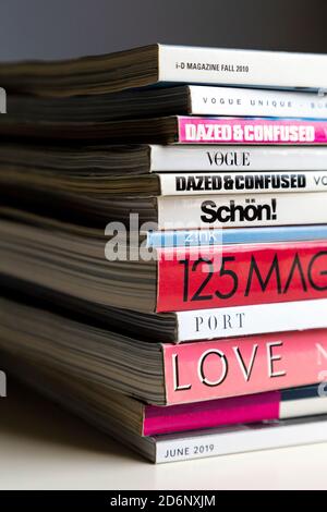 Fashion and lifestyle magazines, Love, Vogue and Esquire on display in ...
