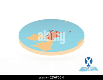 Scotland map in round isometric style with triangular 3D flag of ...