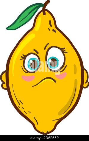 Angry yellow lemon, illustration, vector on white background Stock ...