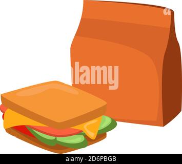 Plastic lunch box icon flat vector. School meal. Fruit bag isolated ...